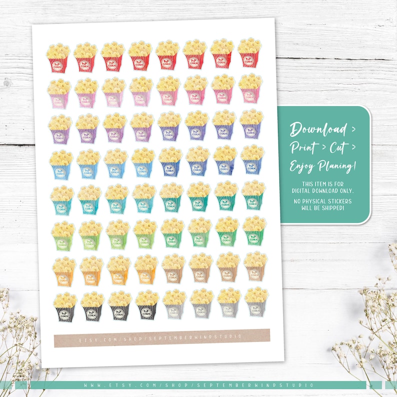 Popcorn Planner Stickers: Printable & Digital (PDF, Cricut, Silhouette ...