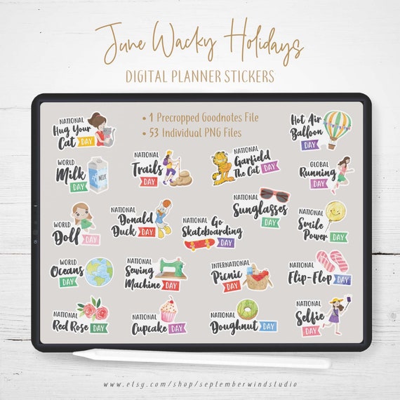 June Wacky Holidays Digital Planner Stickers Pre-cropped Digital ...