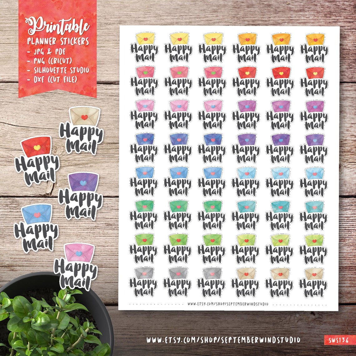 Happy Mail Printable Planner Stickers Watercolor Stickers | Etsy