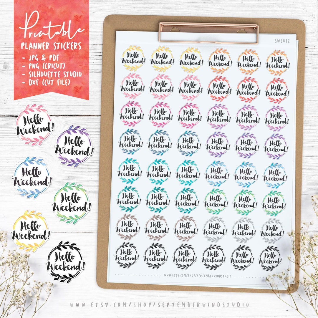 Weekend Printable Planner Stickers, Hello Weekend Stickers, Erin ...