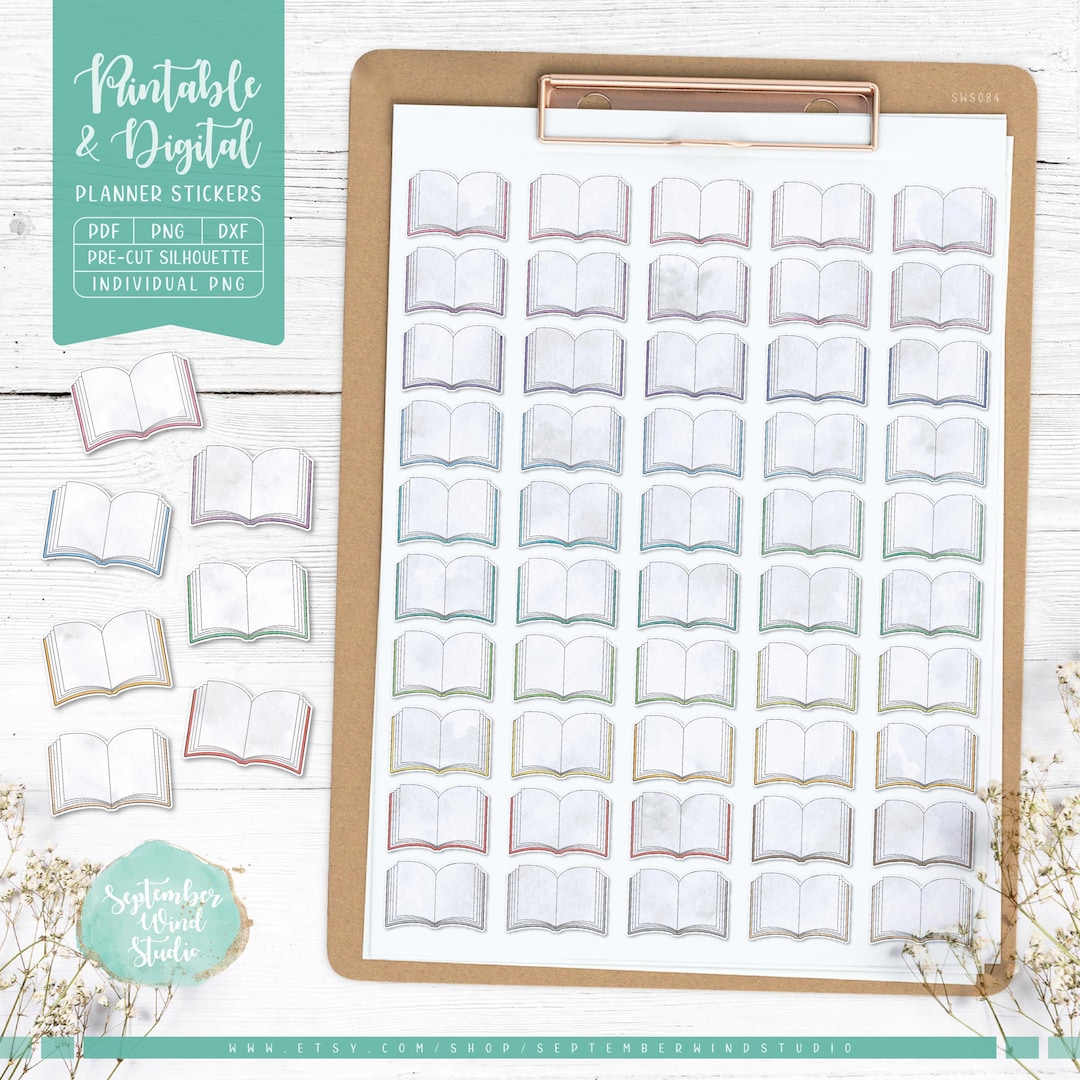 Book Printable Planner Stickers, Reading Journal Labels (PDF, PNG) - Etsy
