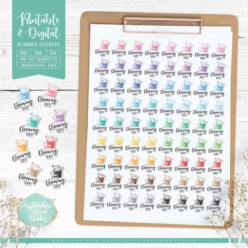 Cleaning Day Planner Stickers: Printable & Digital (PDF, Cricut ...
