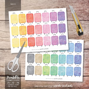 Luggage Printable Planner Stickers, Watercolor Luggage Stickers, Travel ...