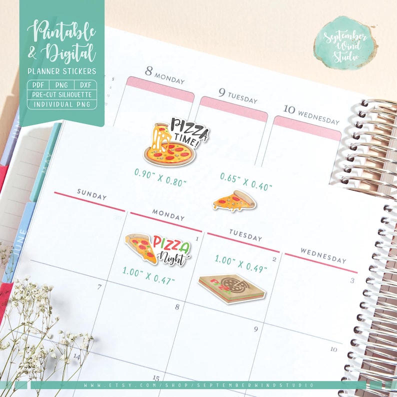 Pizza Planner Stickers, Pizza Time, Night Theme (printable PDF) - Etsy