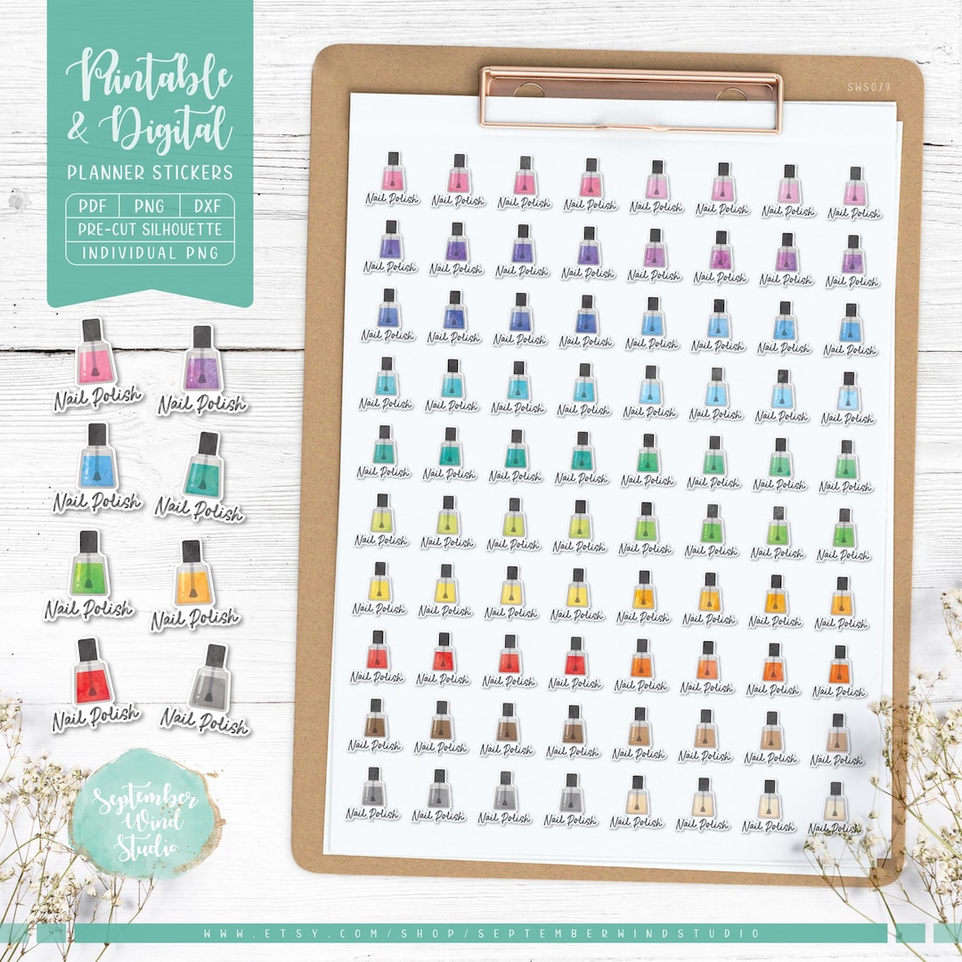 Nail Polish Printable Planner Stickers, Nail Polish Digital Stickers ...