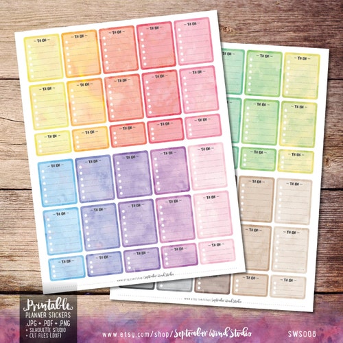 Watercolor Blank Checklist Printable Planner Stickers to Do - Etsy