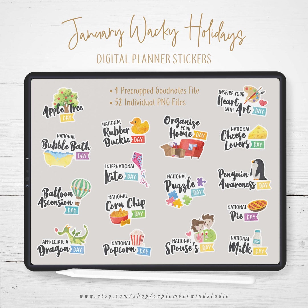 January Wacky Holidays Digital Planner Stickers, Goodnotes Stickers ...