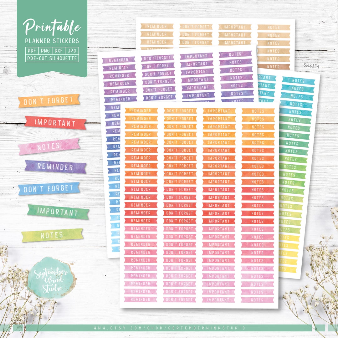 Reminder Header Printable Planner Stickers, Watercolor Header Stickers ...