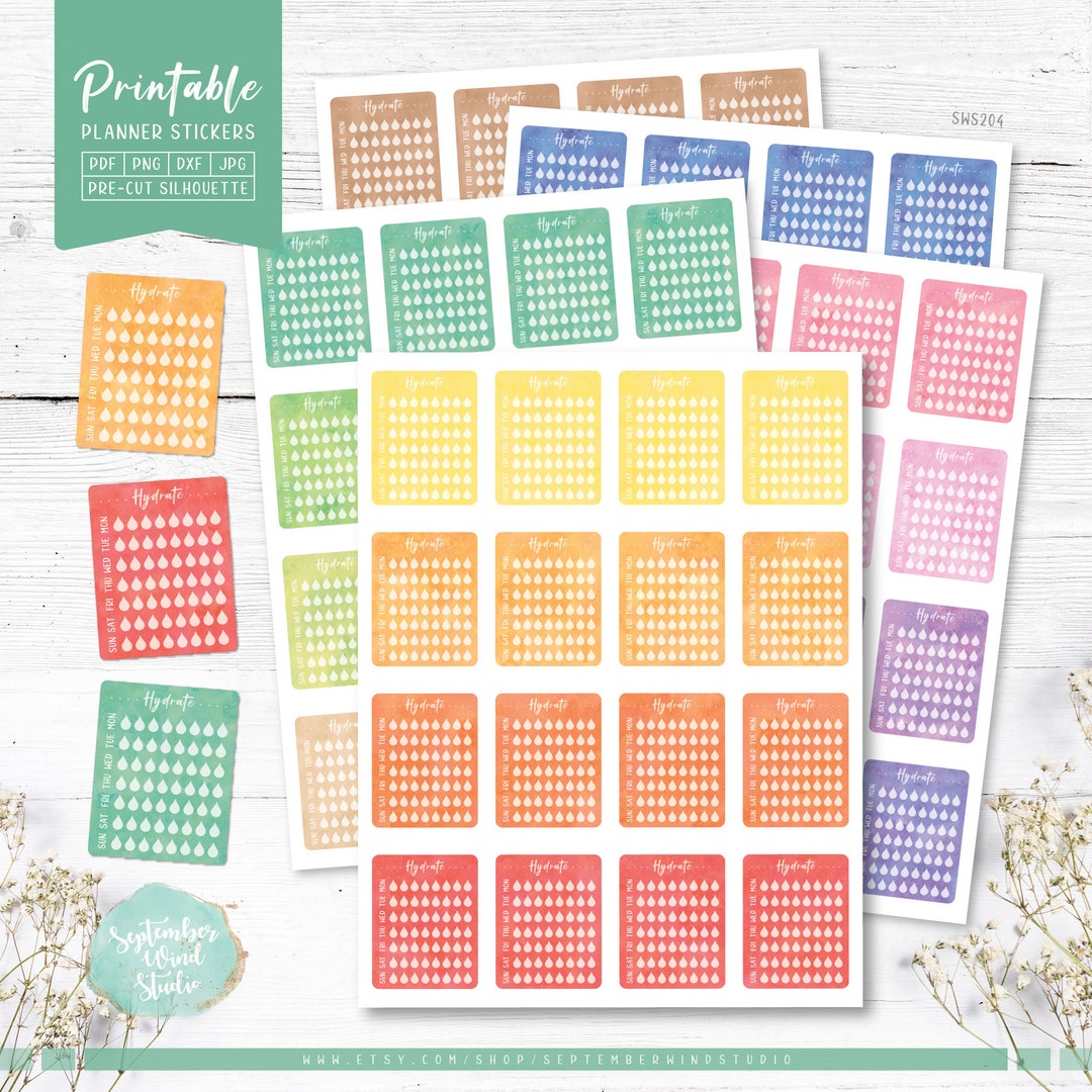 Weekly Water Hydration Printable Planner Stickers, Hydrate Stickers ...