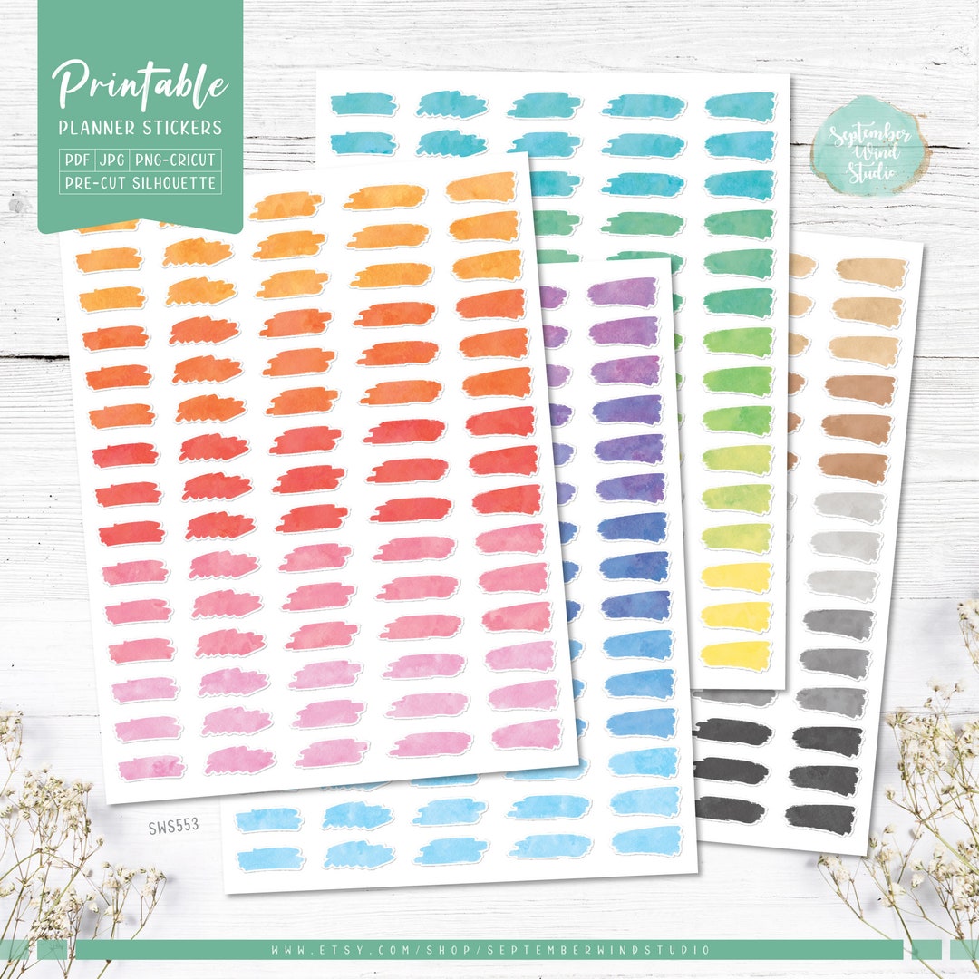 Brush Stroke Printable Planner Stickers, Watercolor Brush Stickers ...