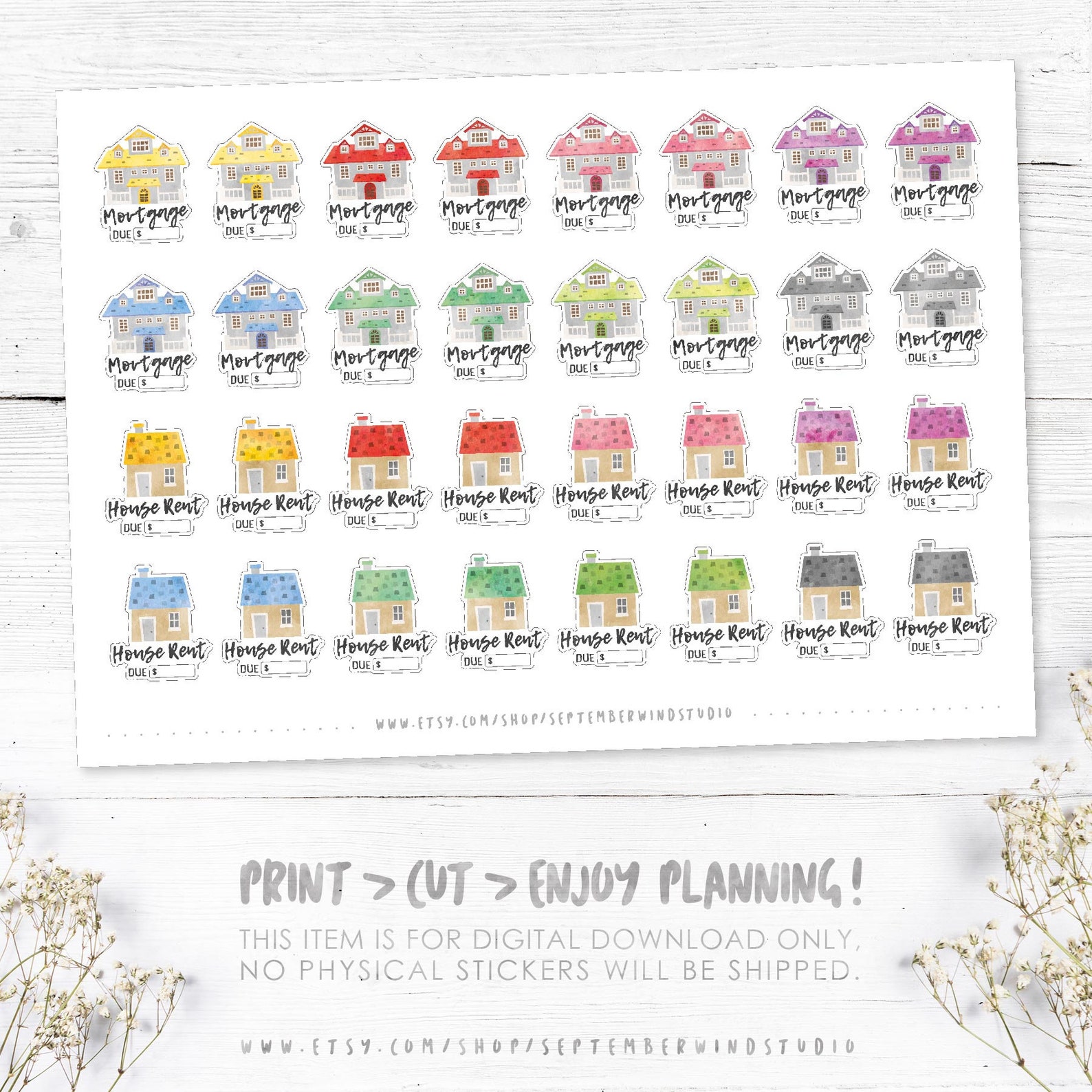 Payment Due Printable Planner Stickers, Watercolor Payment Stickers ...