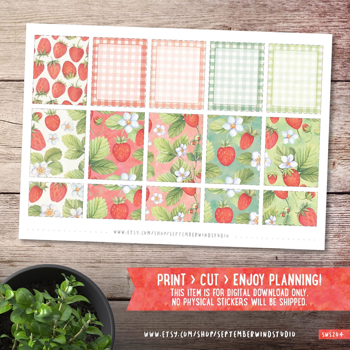 Strawberry Printable Planner Stickers Strawberry Weekly Kit - Etsy