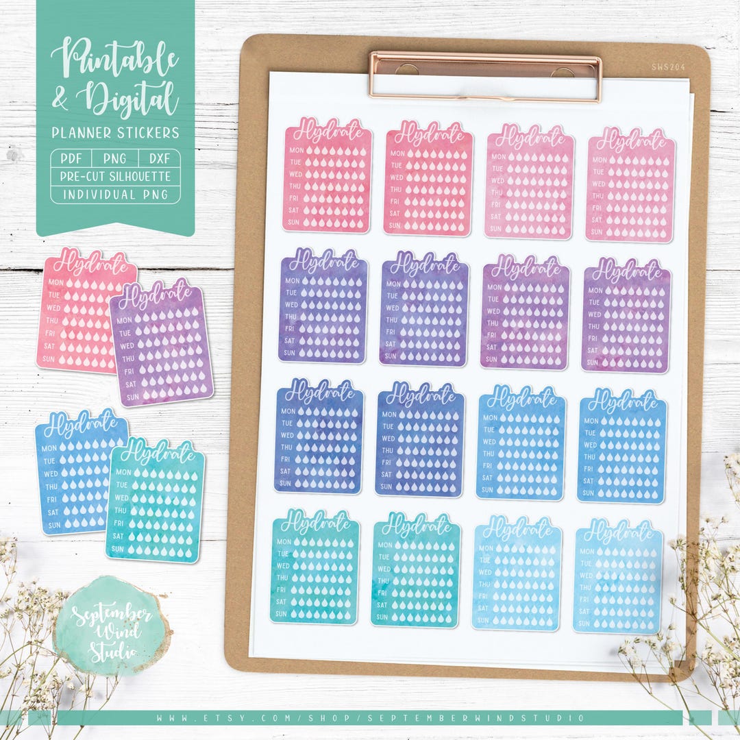 Weekly Hydration Tracker Stickers: Planner, Digital (PDF, PNG) - Etsy