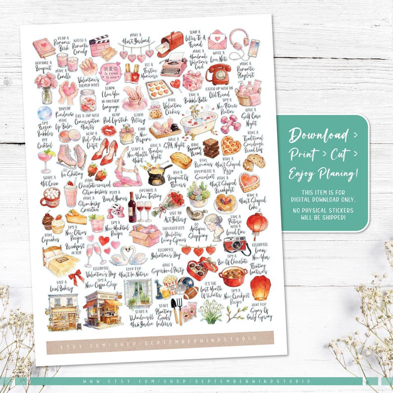 February Bucket List Planner Stickers: Printable & Digital (PDF, Cricut ...