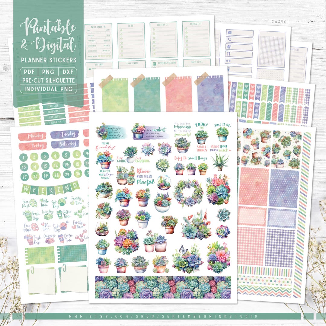 Succulent Printable & Digital Planner Stickers, Weekly Kit, Printable ...