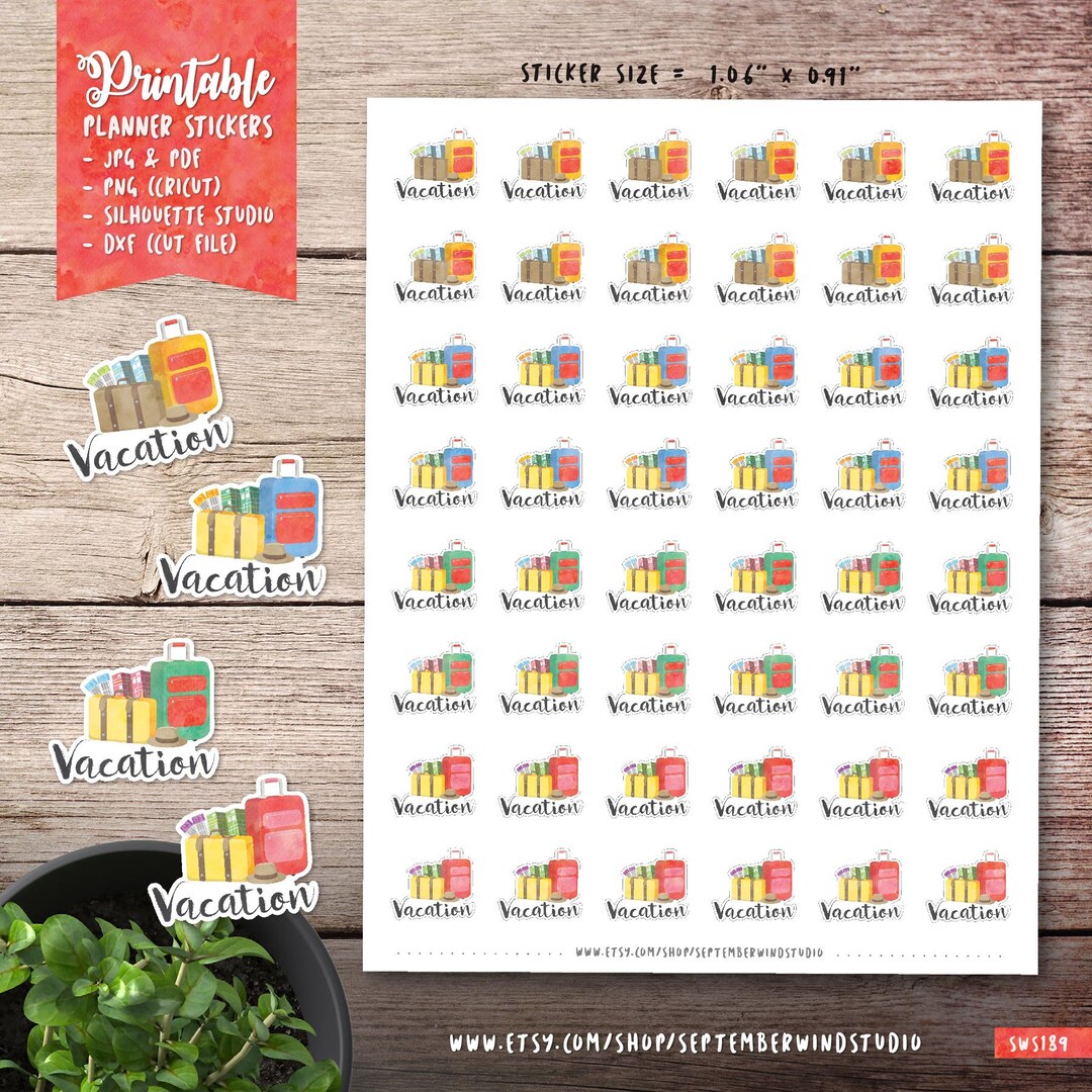 Vacation Printable Planner Stickers, Trip Stickers, Travel Stickers ...