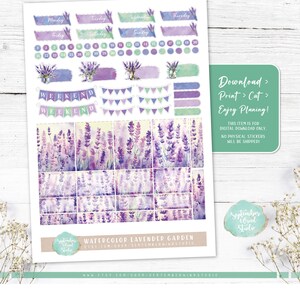 Lavender Weekly Planner Stickers, Floral Watercolor Kit (digital ...