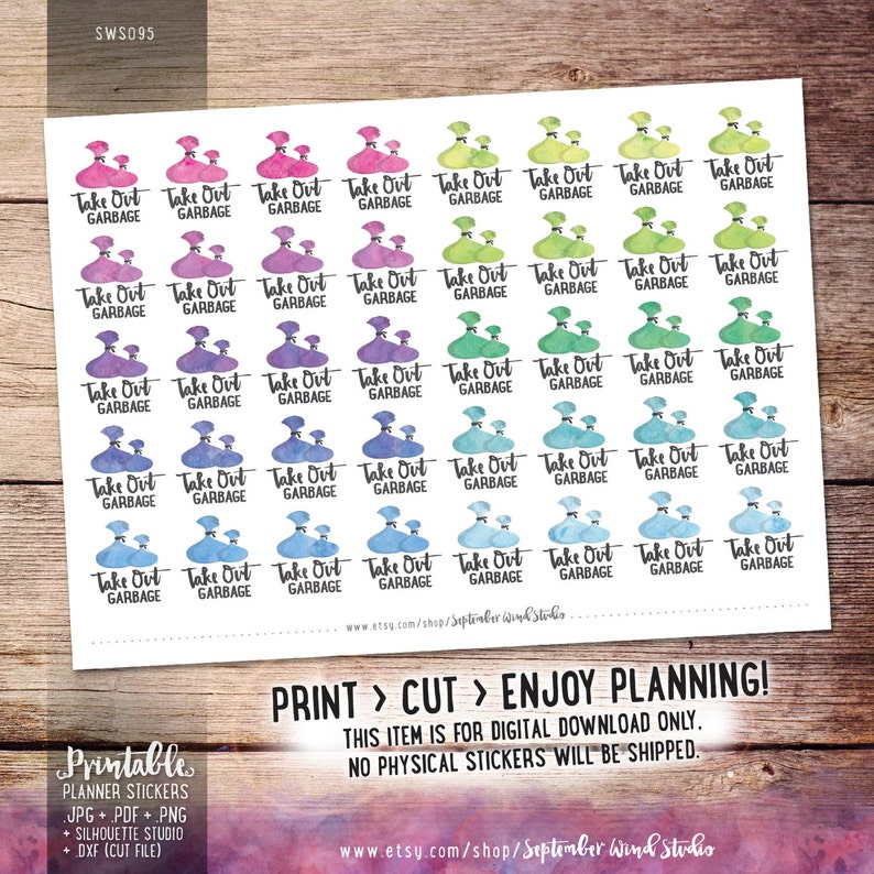 Take Out Garbage Printable Planner Stickers Watercolor | Etsy
