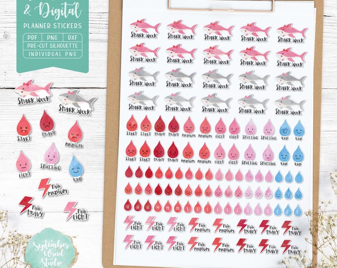 Shark Week, Period Stickers Planner Stickers, Activity Planner Stickers ...