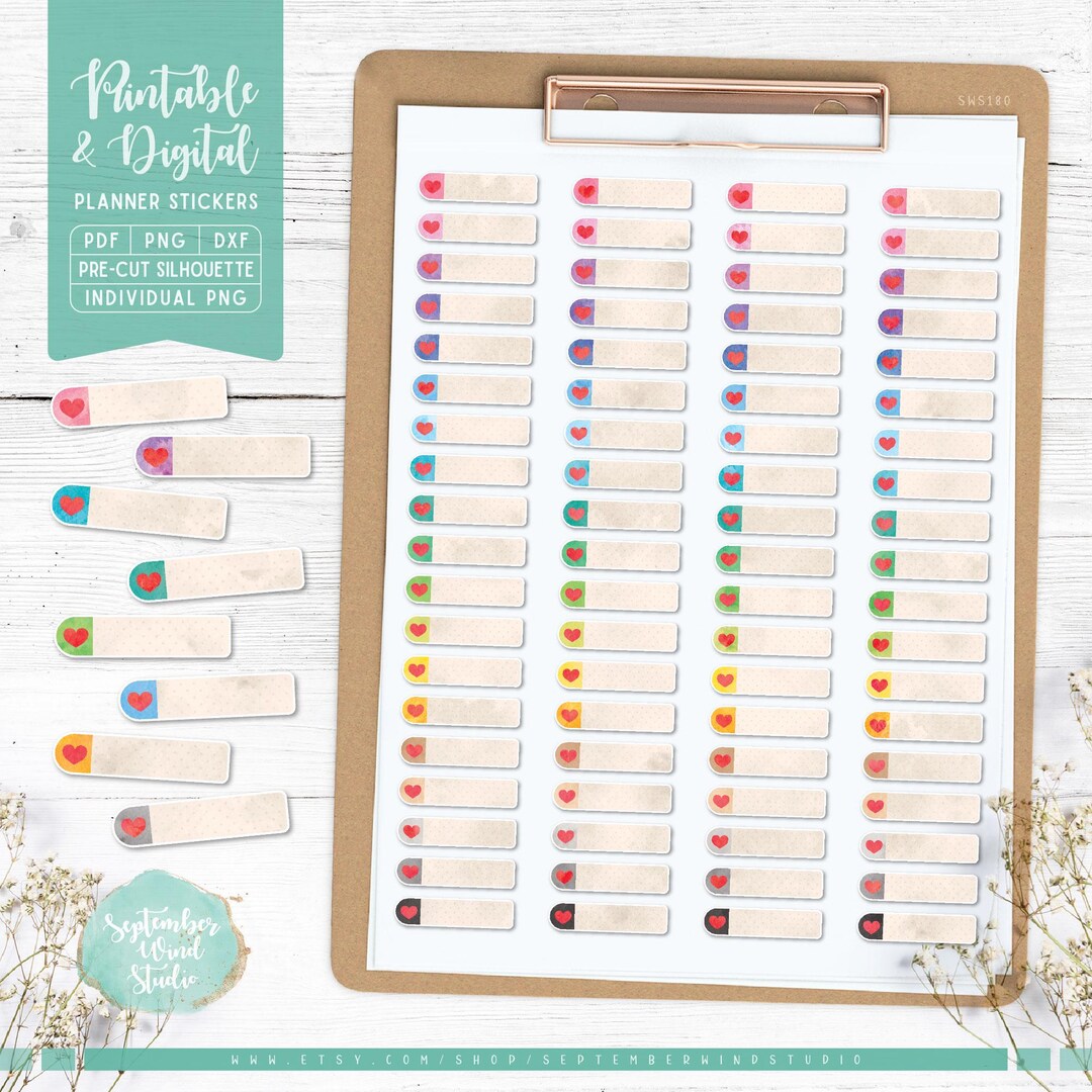 Heart Labels Printable & Digital Planner Stickers, Ribbon Banner ...