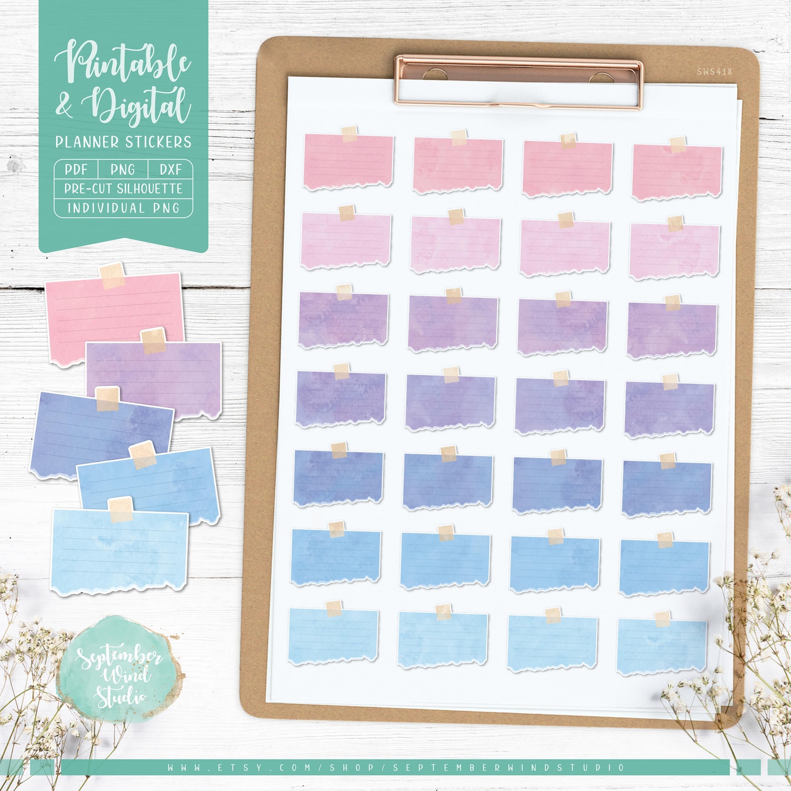 Watercolor Sticky Notes Planner Stickers: Printable & Digital (PDF ...