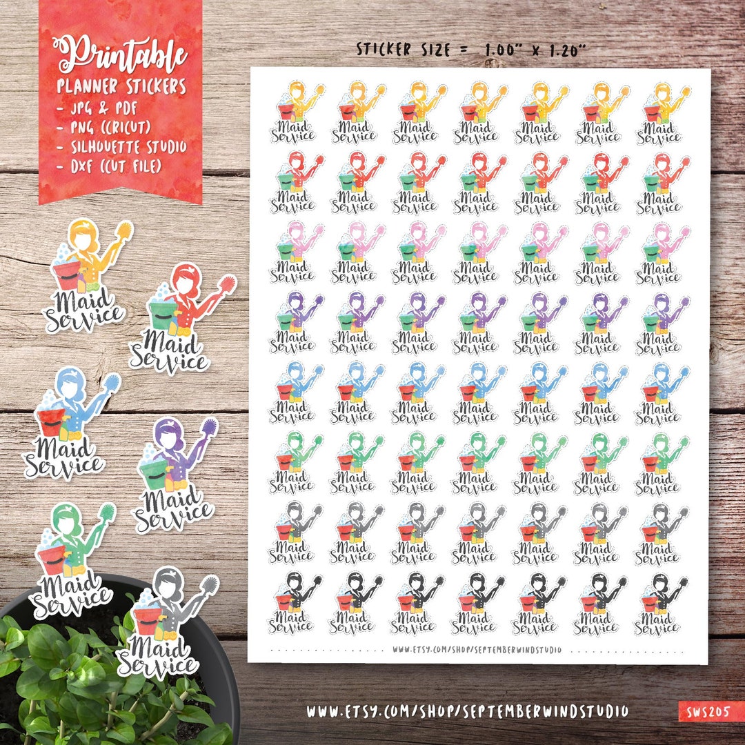 Maid Service Printable Planner Stickers, Watercolor Stickers, Cleaning ...