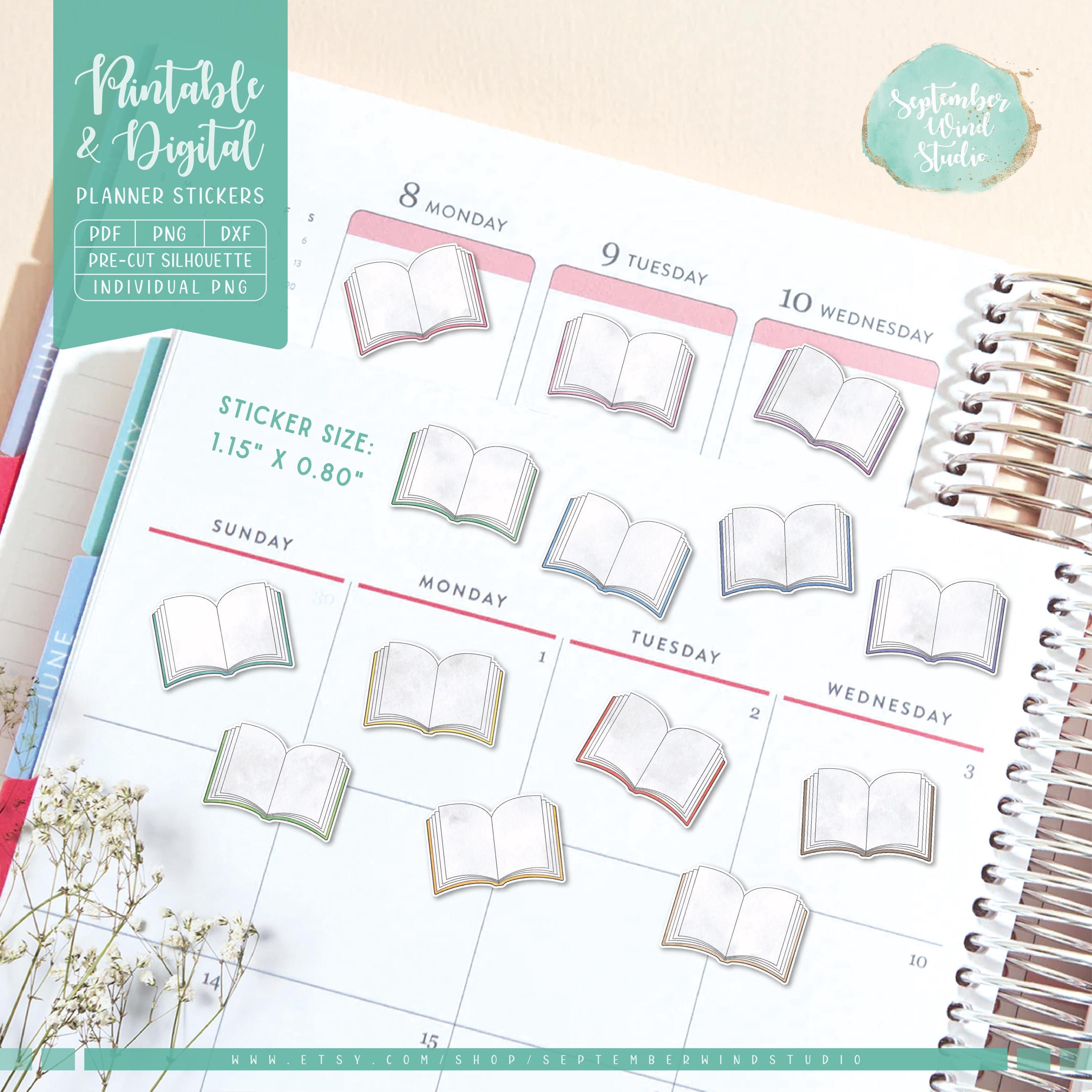 Book Printable Planner Stickers, Reading Journal Labels (PDF, PNG) - Etsy