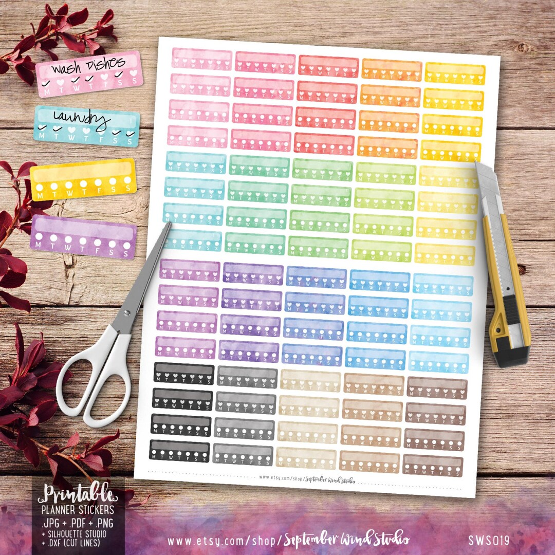 Daily Habits Printable Planner Stickers, Watercolor Daily Habits ...
