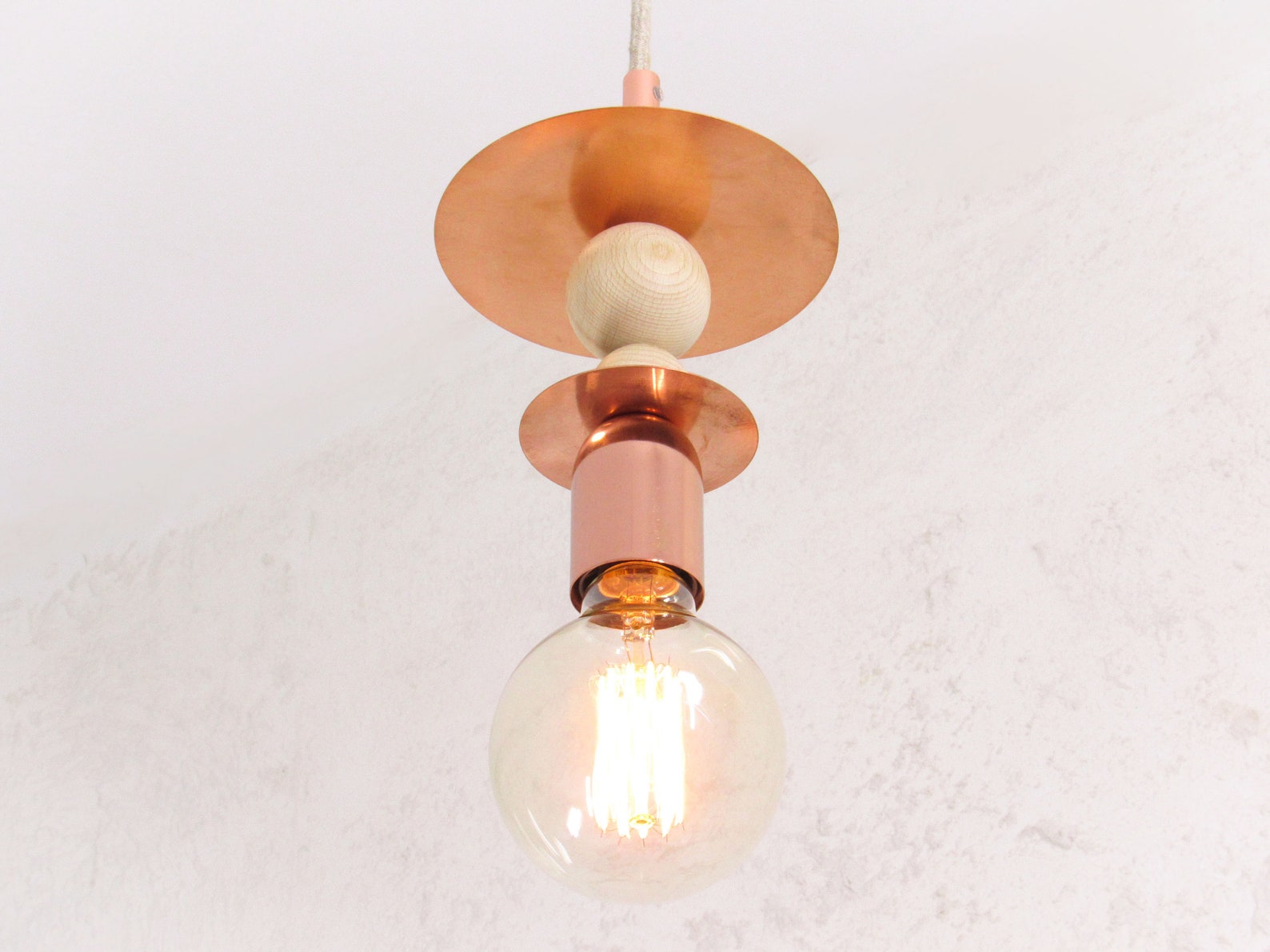 Wood Pendant Copper Light Geometric Hanging Light Modern | Etsy