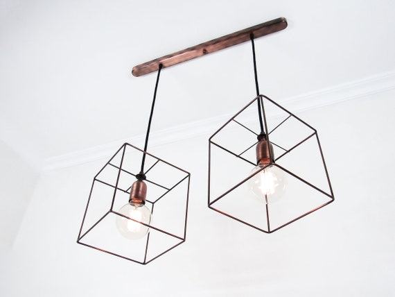 Geometric Pendant Light Minimal Industrial Lamp Cubic Cage | Etsy