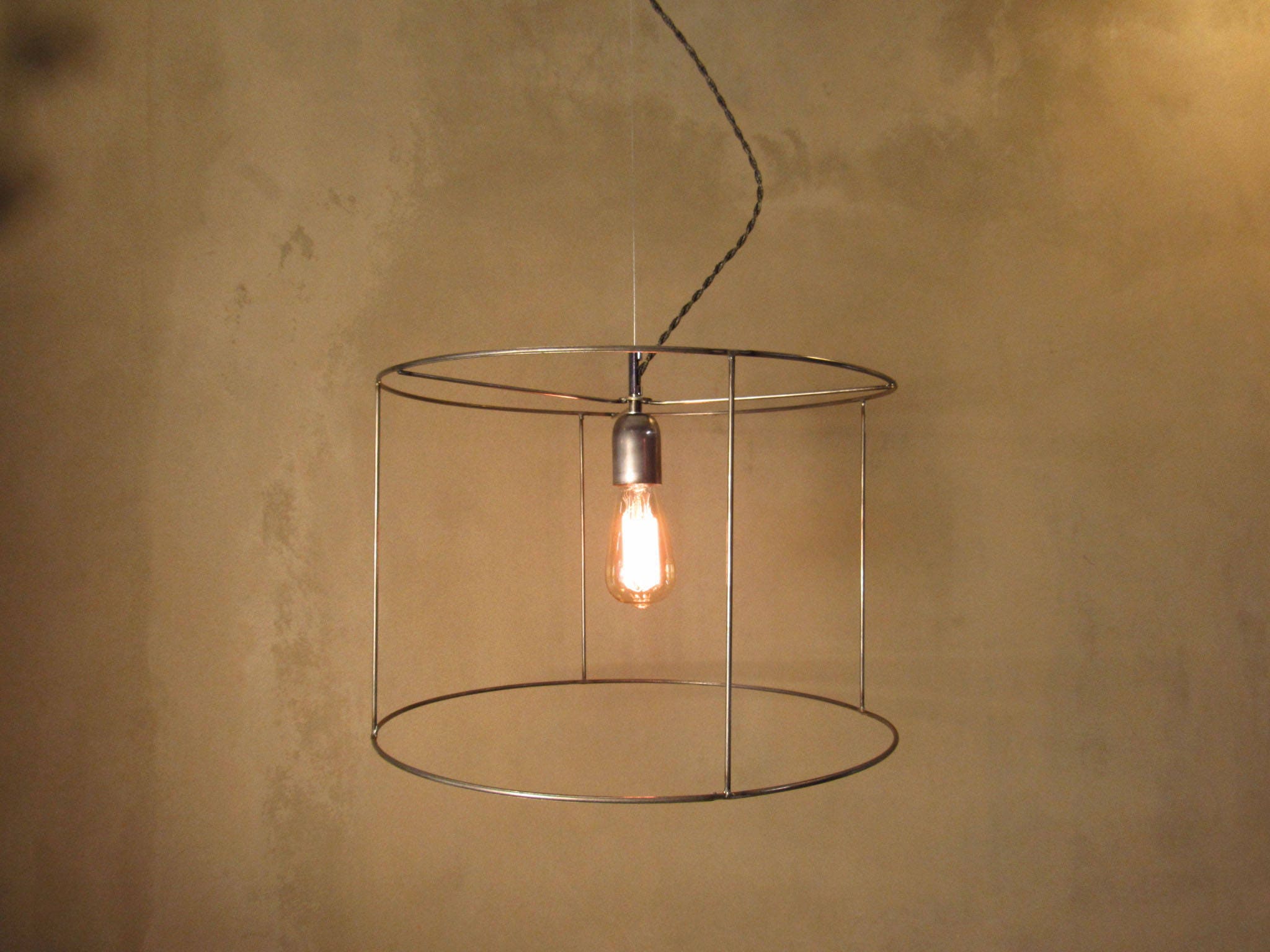 Minimal Raw Steel Cylindrical Cage Pendant Industrial Hanging - Etsy
