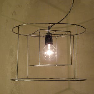 Minimal Raw Steel Cylindrical Cubical Cage Pendant Industrial Hanging ...