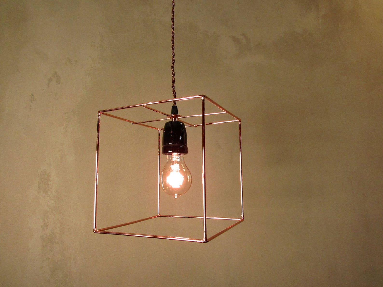 Geometric Pendant Light Minimal Industrial Lamp Cubic Cage | Etsy