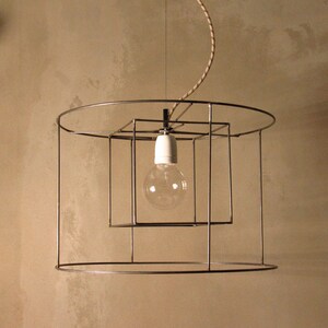 Minimal Raw Steel Cylindrical Cubical Cage Pendant Industrial Hanging ...