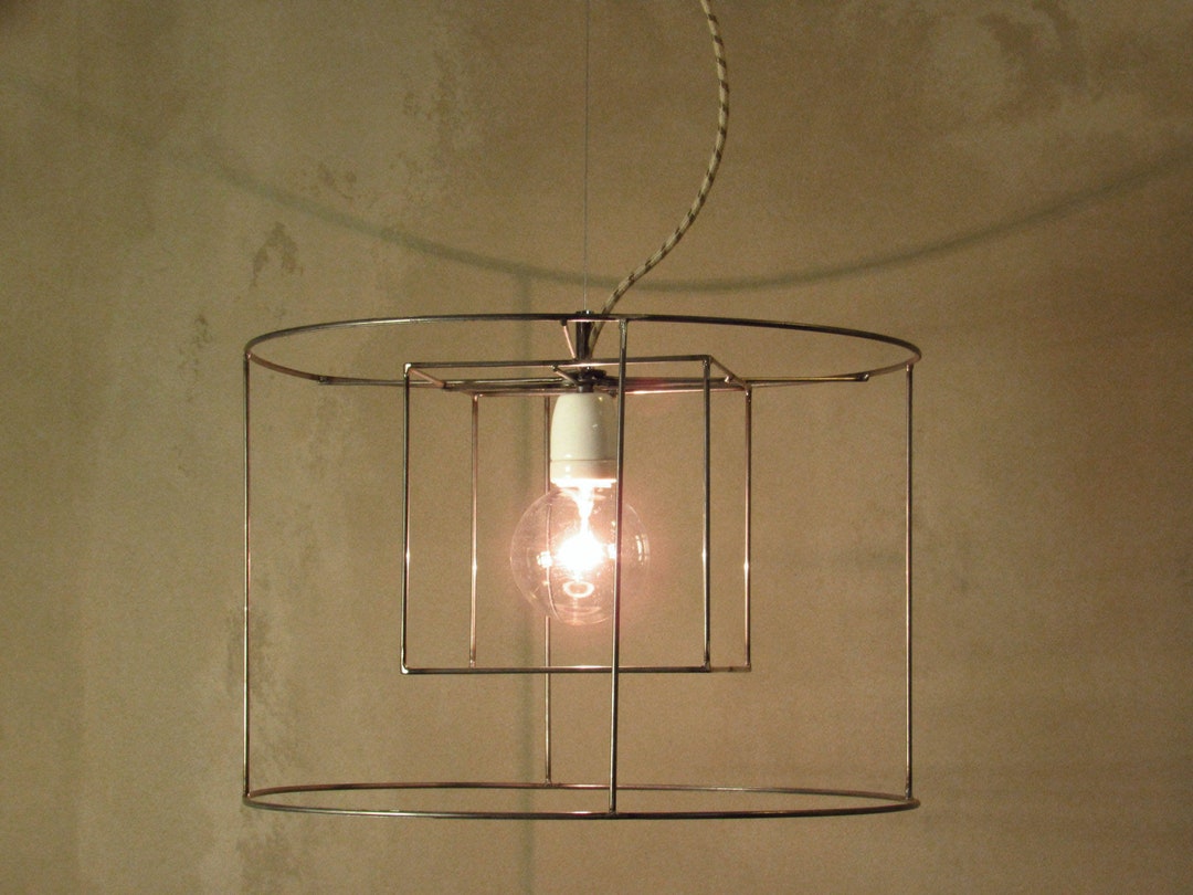 Minimal Raw Steel Cylindrical Cubical Cage Pendant Industrial Hanging ...