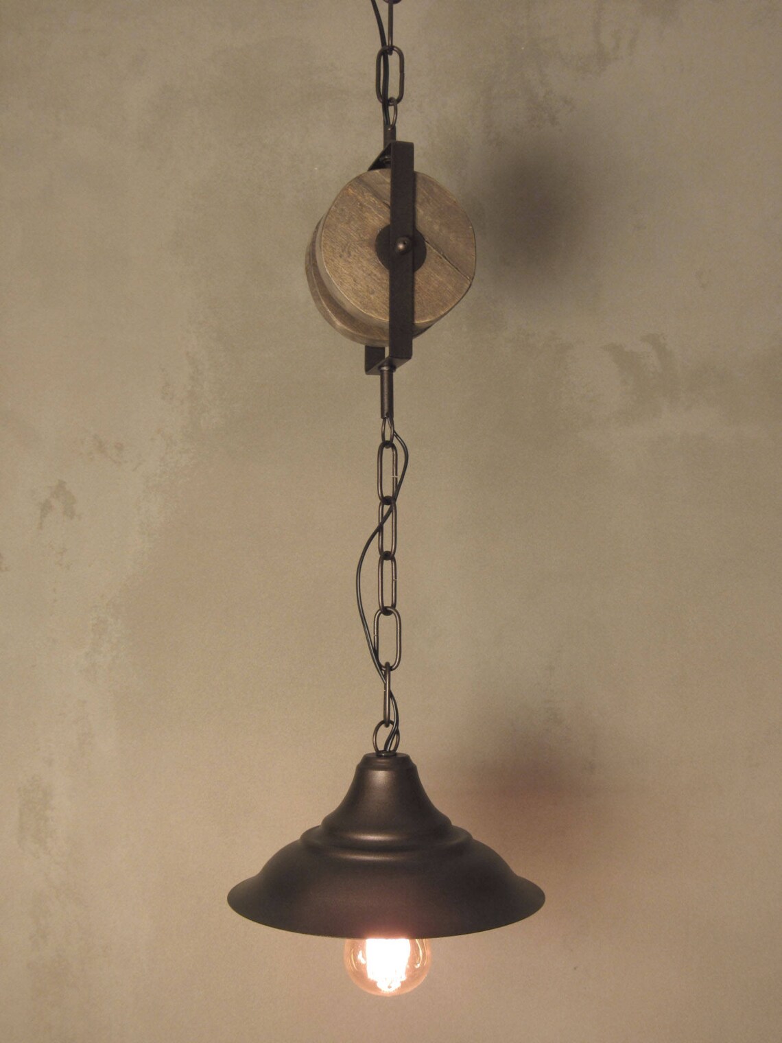 Rustic Pendant Light Vintage Industrial Pulley Light | Etsy