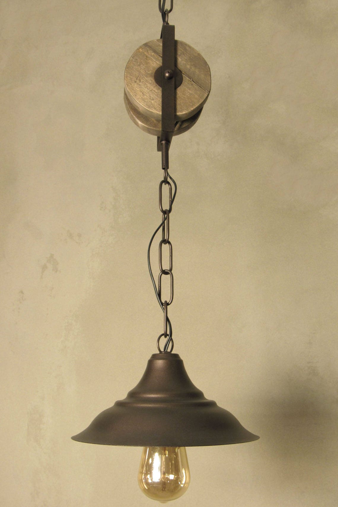 Rustic Pendant Light Vintage Industrial Pulley Light | Etsy