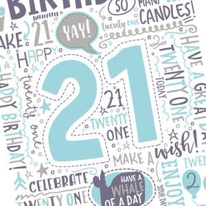 Printable 21st Birthday Card Doodled Twenty One Birthday - Etsy