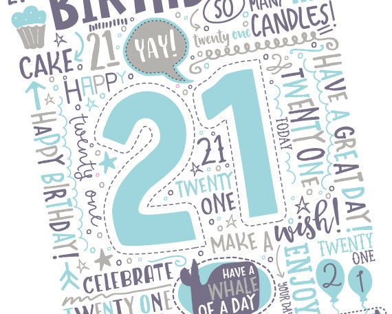 Printable 21st Birthday Card Doodled Twenty One Birthday - Etsy