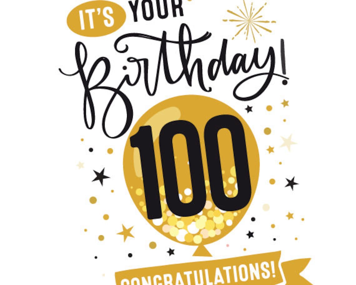 Printable 100th Birthday Card Congratulations One Hundred - Etsy