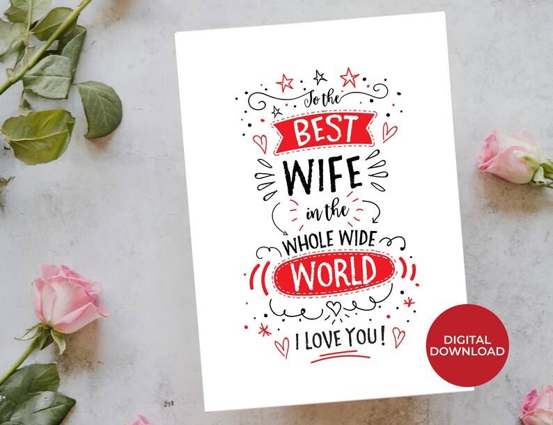 Printable Card for Wife - Valentines or Birthday I Love You Printable ...