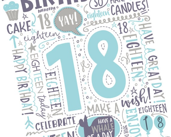 Printable 18th Birthday Card Doodled Eighteen Birthday Card - Etsy UK