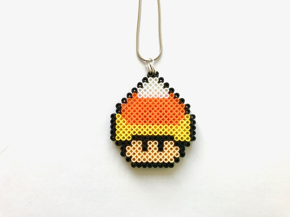 Super Mario Candy Corn Mushroom Perler Bead Necklace and Keychain ...