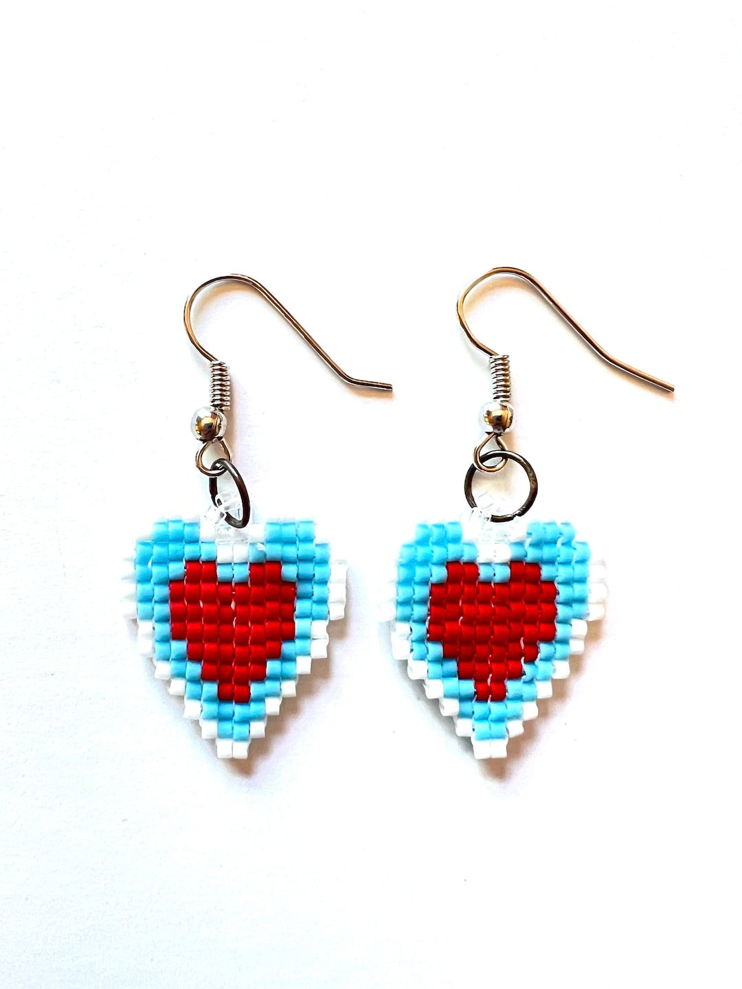 Glass Bead Heart Earrings, Video Game Jewelry, Handmade, Pixel, Pixel ...