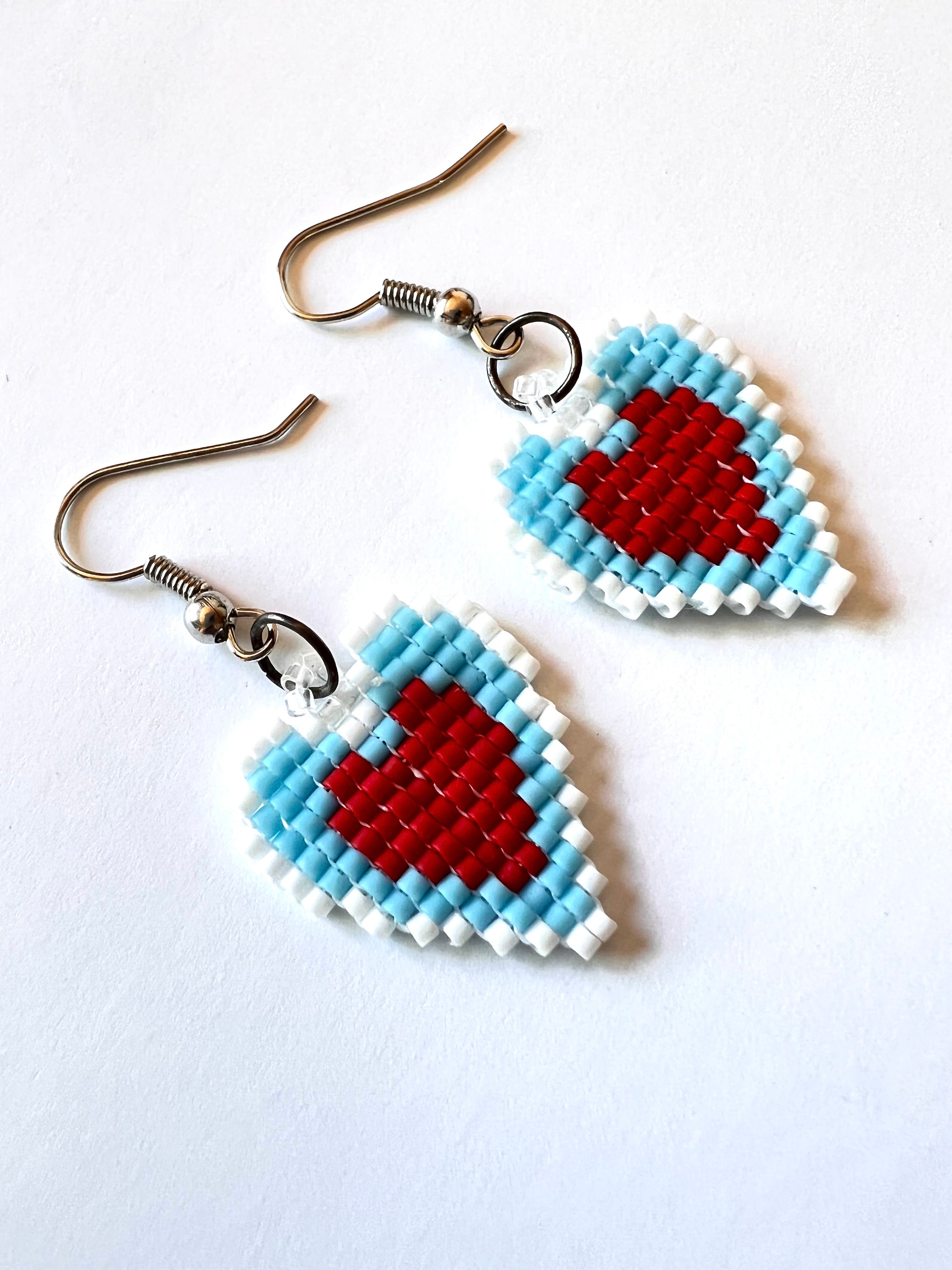 Glass Bead Heart Earrings, Video Game Jewelry, Handmade, Pixel, Pixel ...
