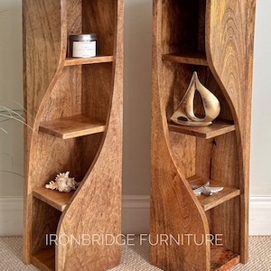 Slim Twisted Solid Mango Wood Bookcase 90cm High X 20cm Deep X 20cm ...
