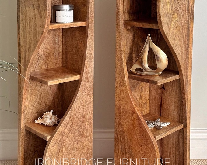 Slim Twisted Solid Mango Wood Bookcase 90cm High X 20cm Deep X 20cm ...