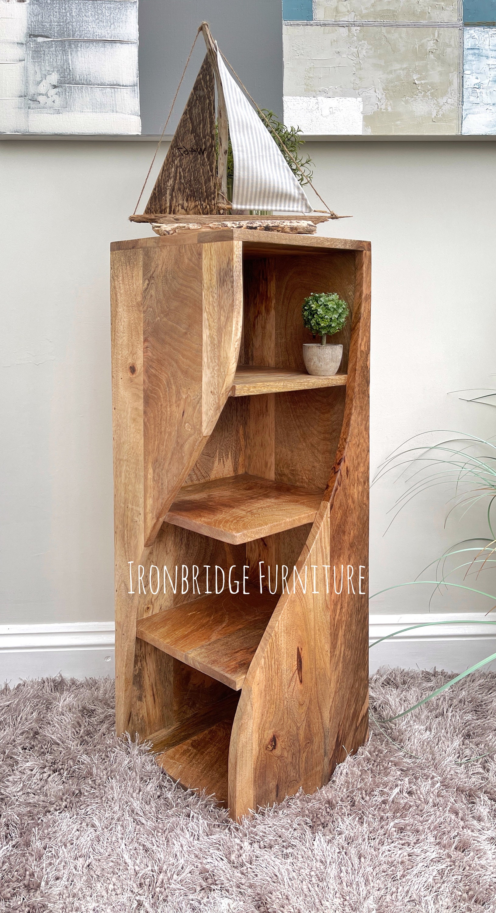 Mantis Solid Natural Mango Wood Twisted Bookcase 90cm High X 28.5cm ...
