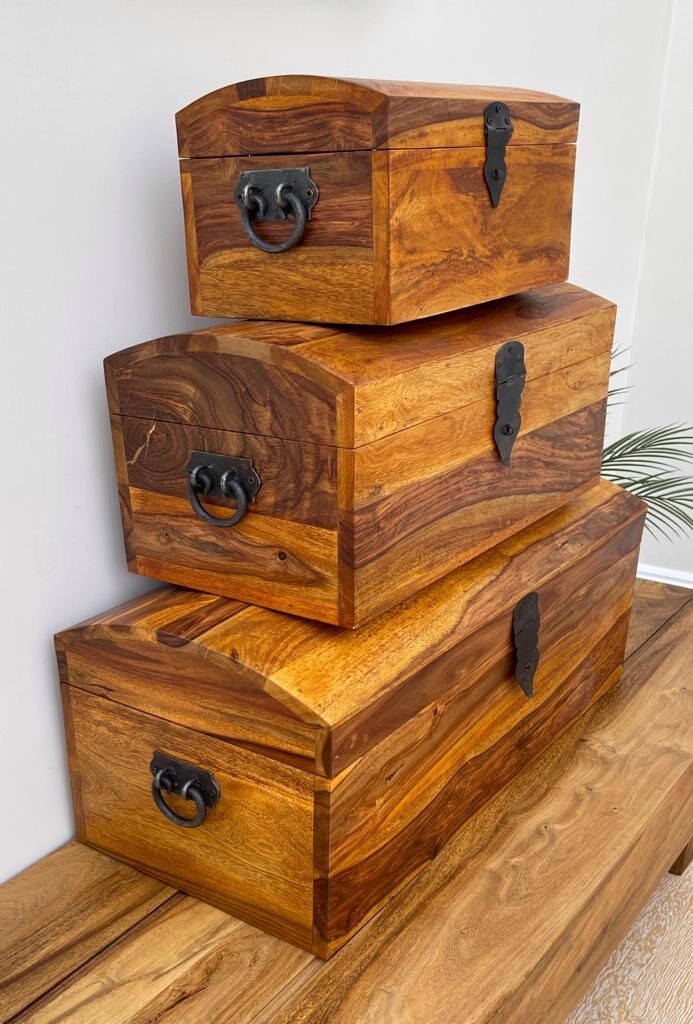 Solid Sheesham Wood Treasure Chest Storage Trunk Box Dowry - Etsy UK