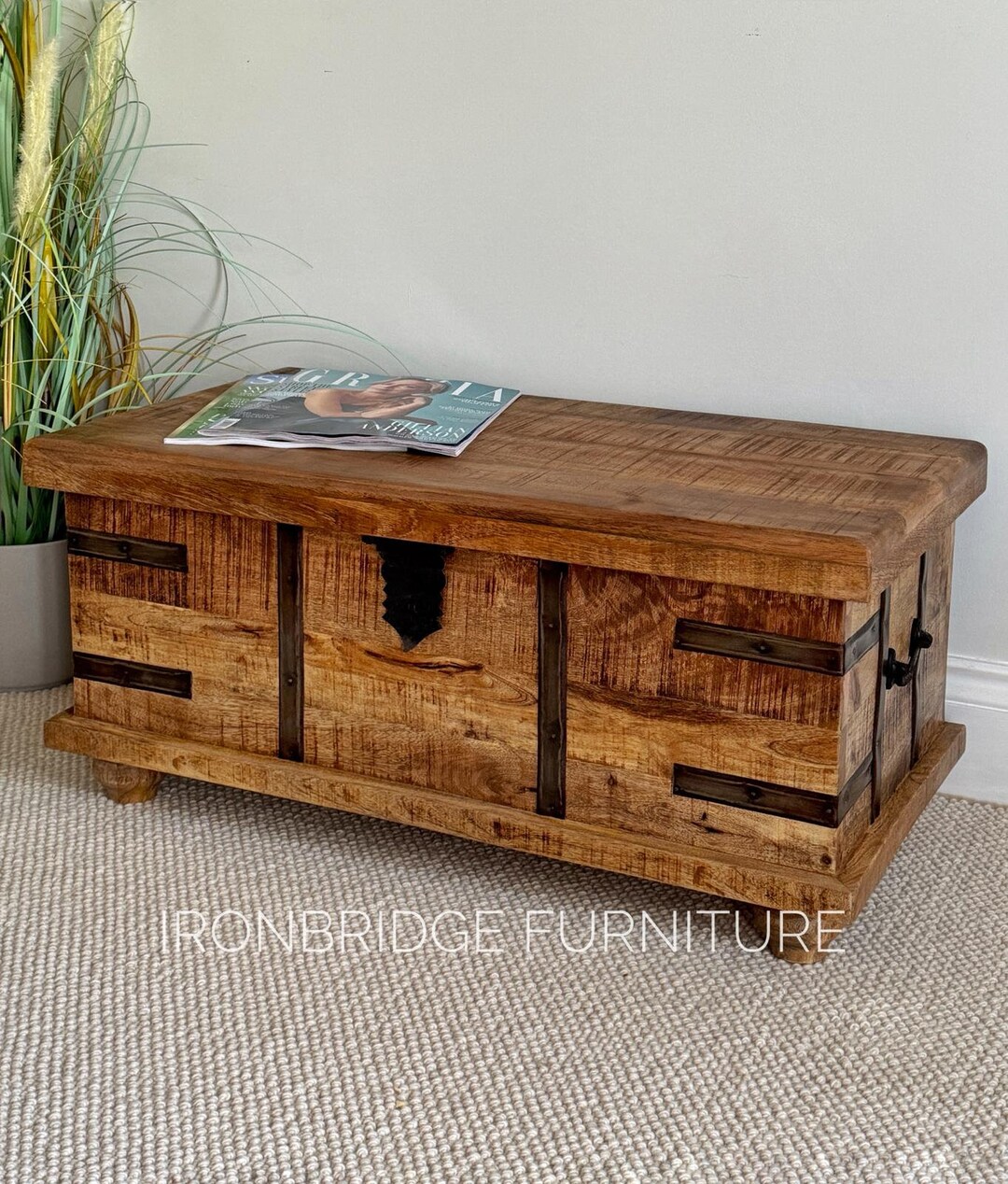 Rustic Mango Wood Trunk: Blanket Storage Chest With Wrought Iron - Etsy